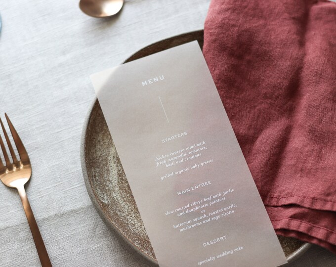 Nude Translucent Vellum Menu, Minimal Wedding Menu, Blush Elegant Menu ...