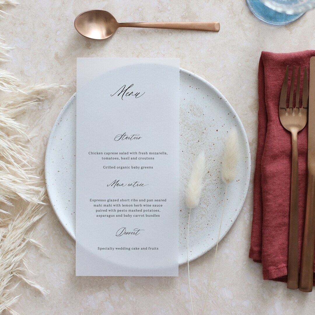 Vellum Wedding Dinner Menu Cards, Clear Menu, Printed Vellum Menu Card ...