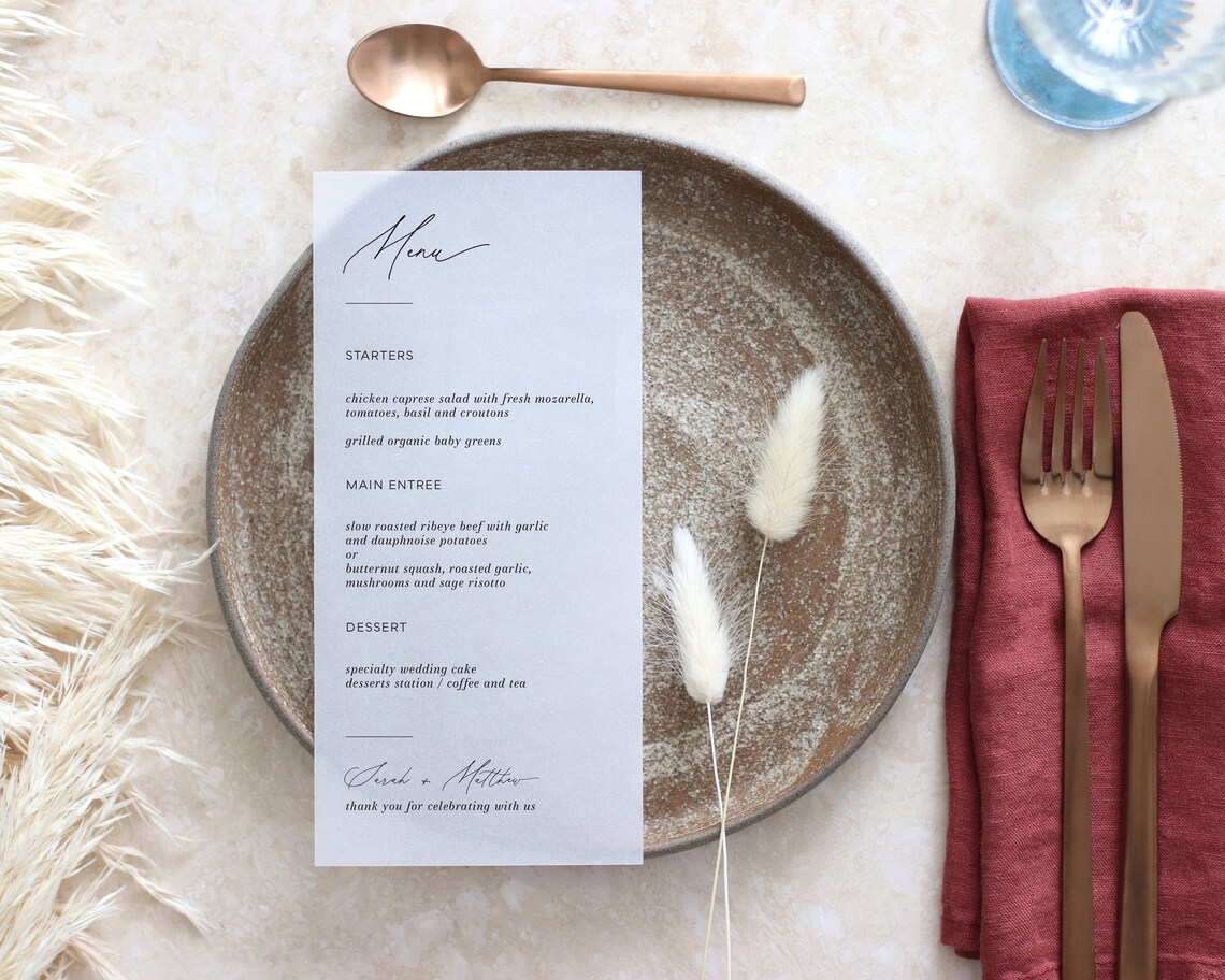Translucent Vellum Menu Minimal Wedding Menu Brush | Etsy