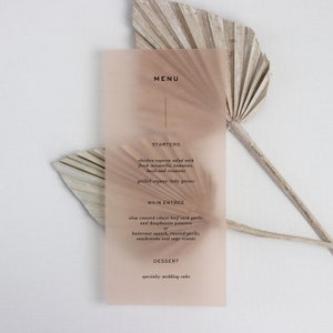 Nude Translucent Vellum Menu, Minimal Wedding Menu, Blush Elegant Menu ...
