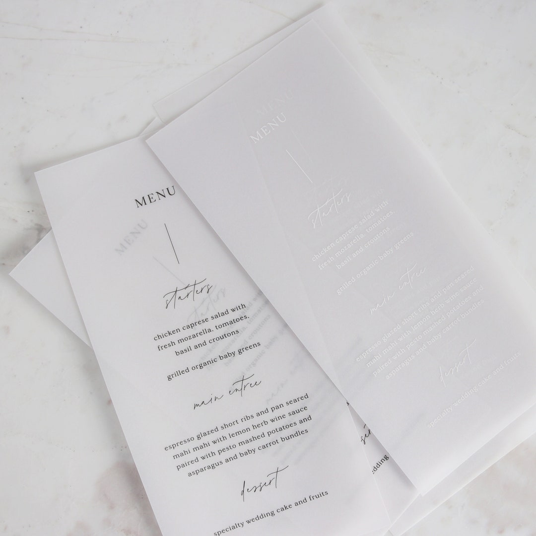 Modern Translucent Vellum Menu Minimal Wedding Menu - Etsy