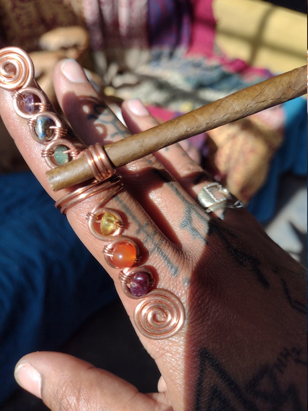 Chakra Crystals Smoking Ring reiki Metaphysical Healing Jewelry - Etsy