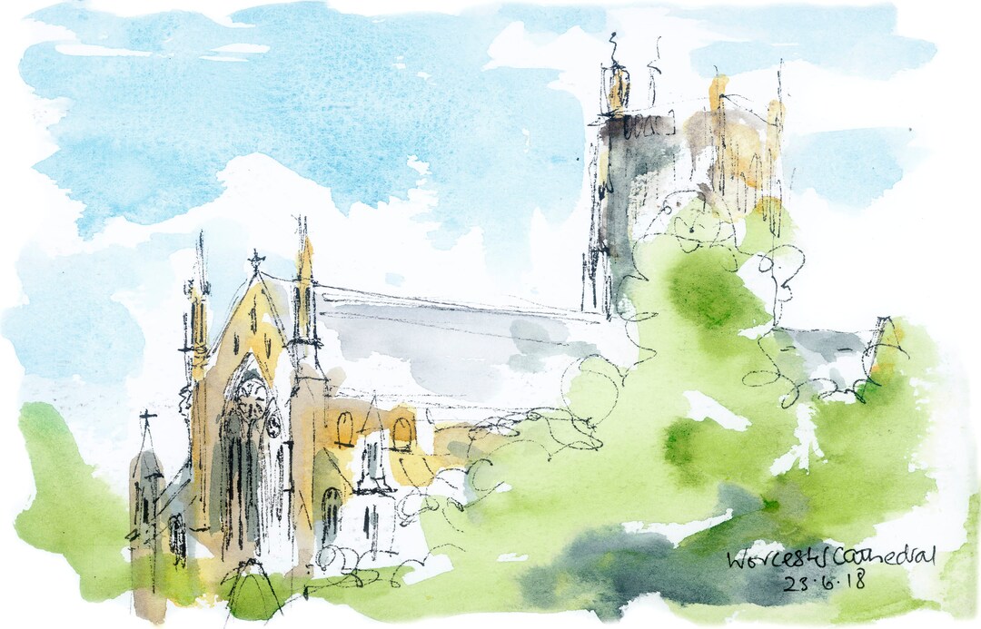 Worcester Cathedral Watercolour Sketch A4 Giclee Print - Etsy