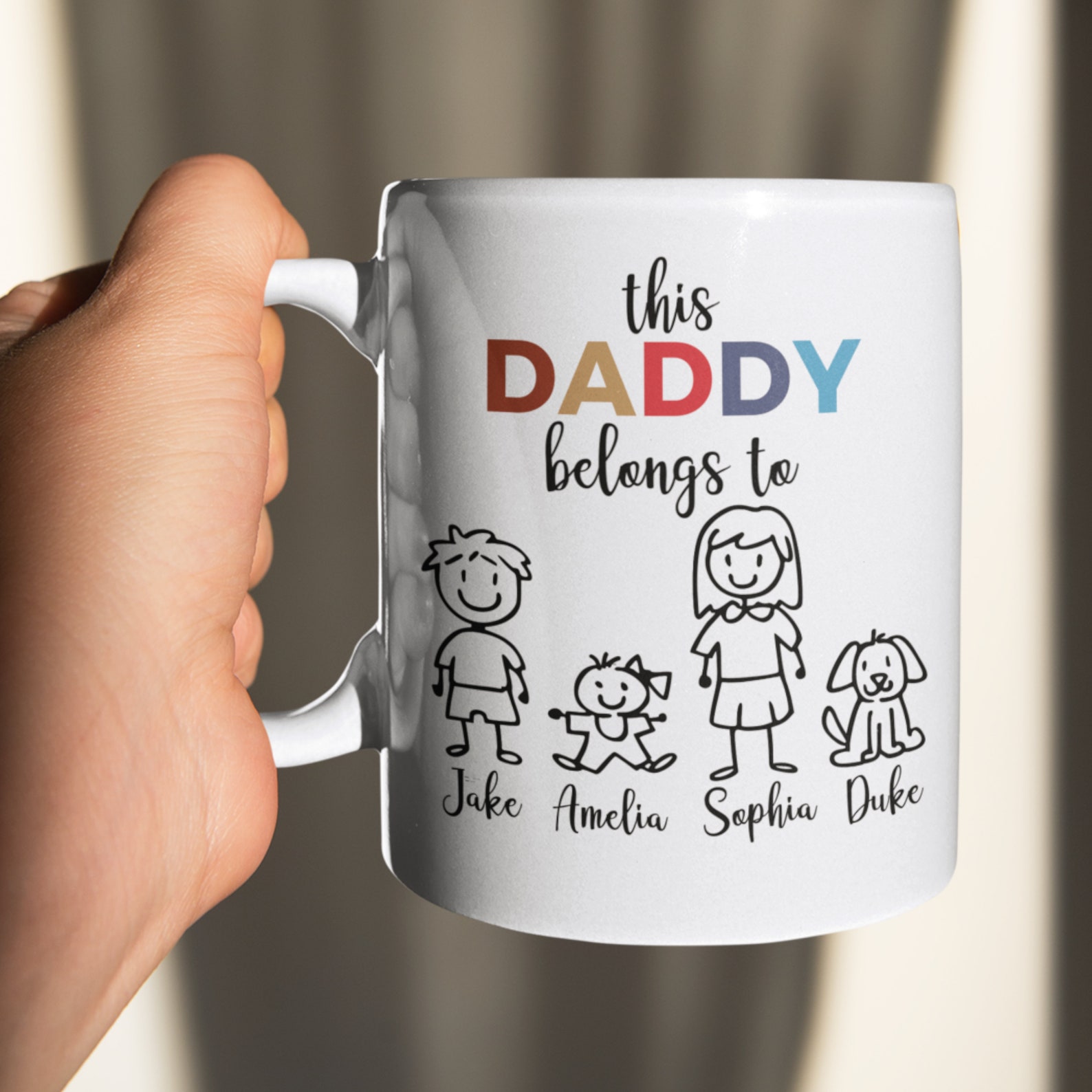 This Daddy Belongs to Stick Figure Family Personalized Dad Mug, Cute ...