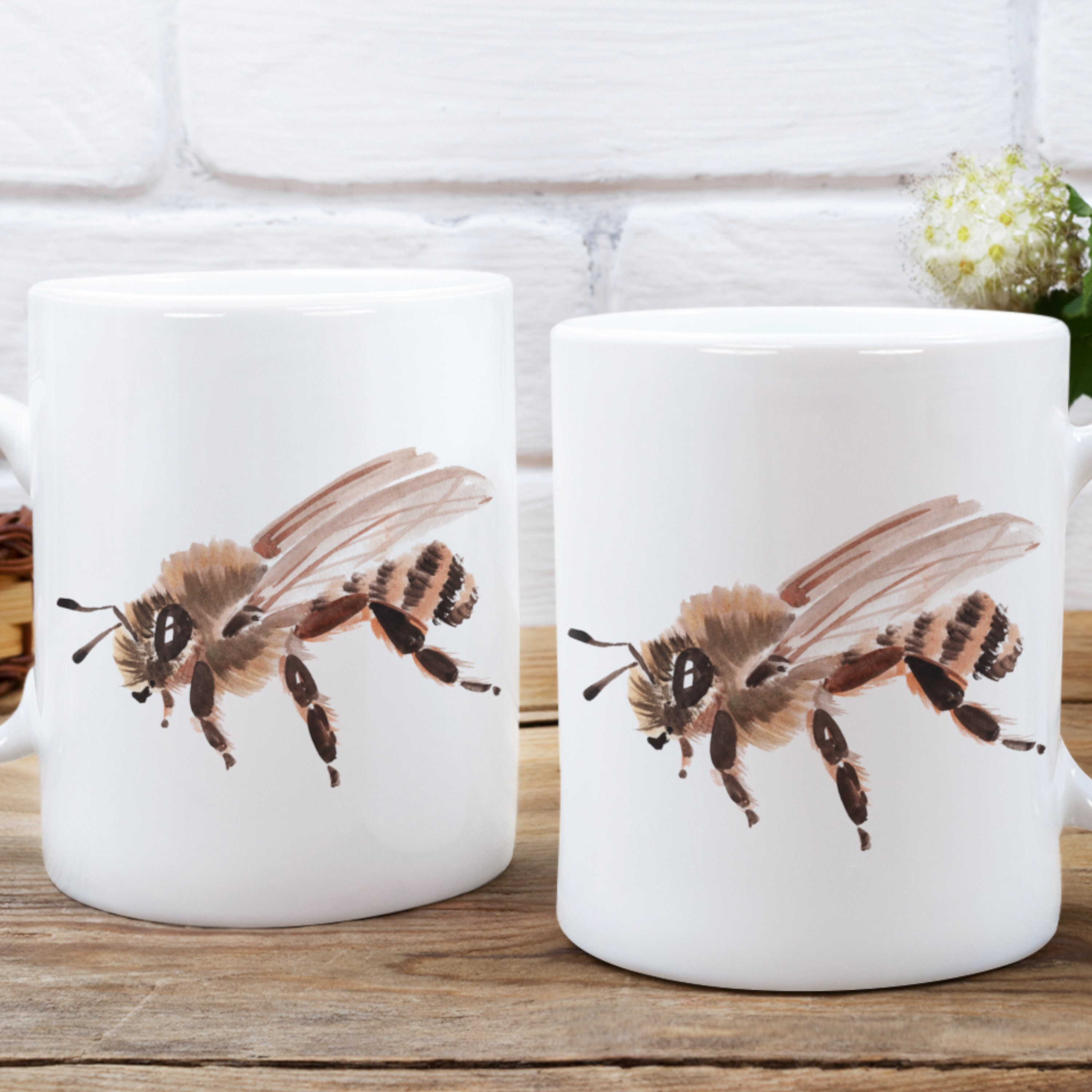 Watercolor Bee Custom Coffee Mug, Bumble Bee Nature Coffee Cup, Animal ...