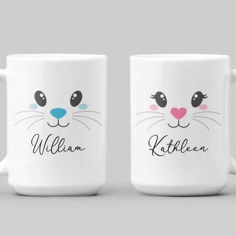 Bunny Girl Coffee Mug Set Easter Rabbit Face Custom Mug Kids - Etsy