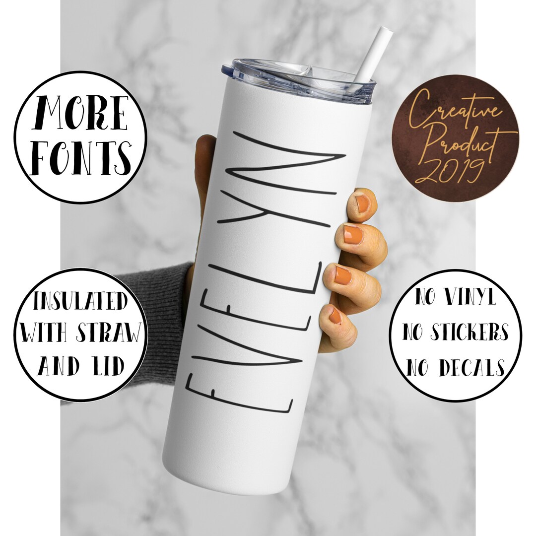 Rae Dunn Font Custom Name 20 Oz Skinny Tumbler With Straw, Your Name ...
