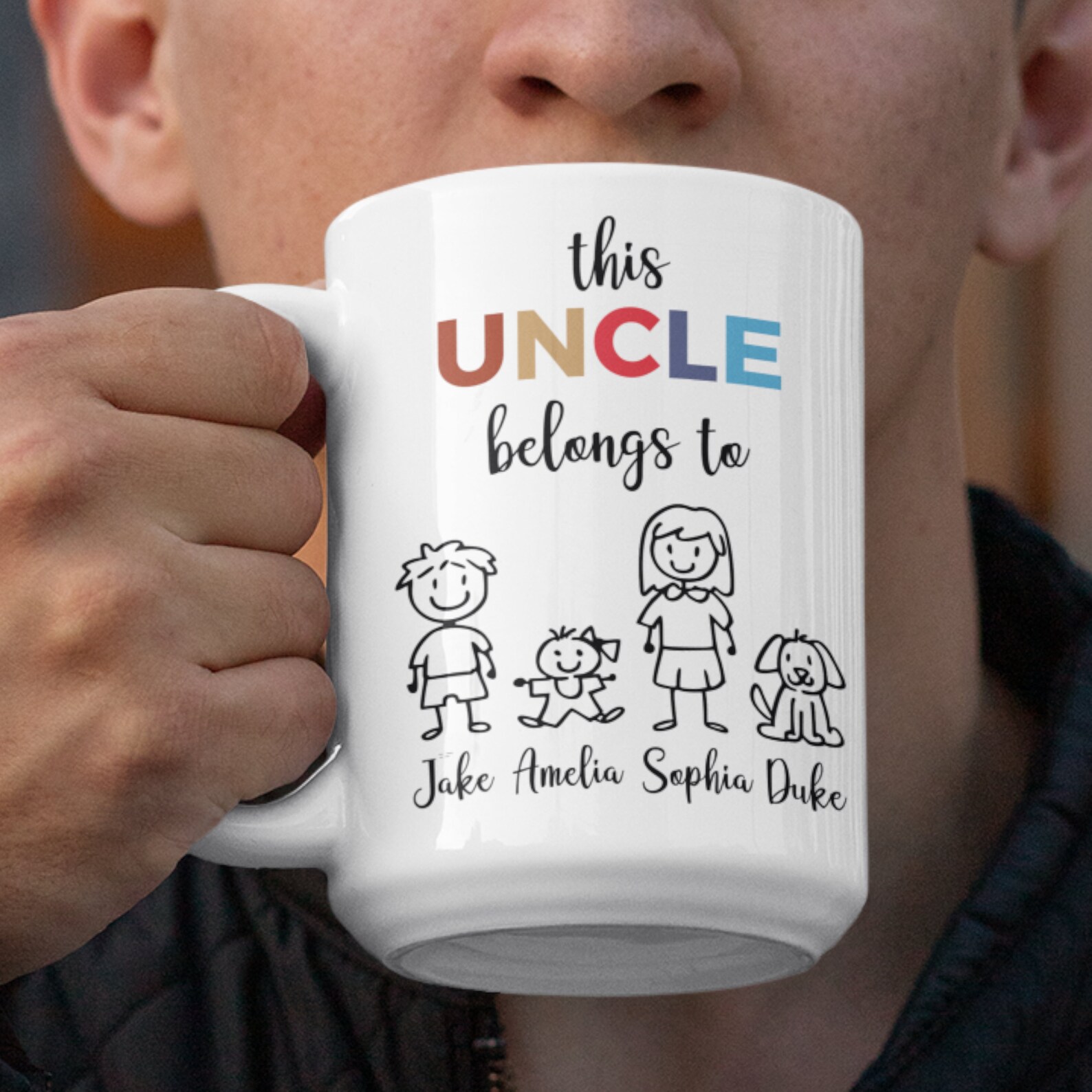 This Uncle Belongs To, Stick Figure Family Uncle Coffee Mug ...