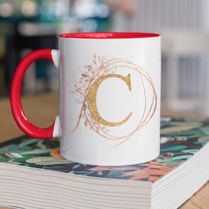 Monogram C Floral Coffee Mug Gold Wreath Name Coffee Cup, Personalized ...