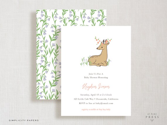 Woodland Fawn Invitation Print at Home Instant Download | Etsy