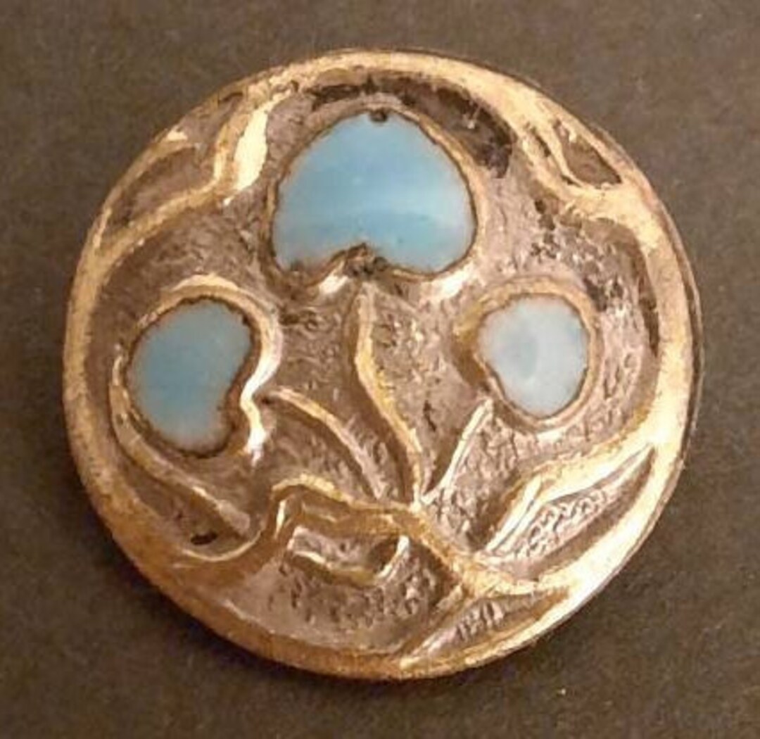 Button Art Nouveau Blue Enameled Botanical Heart Lily. Small 1.4cm ...