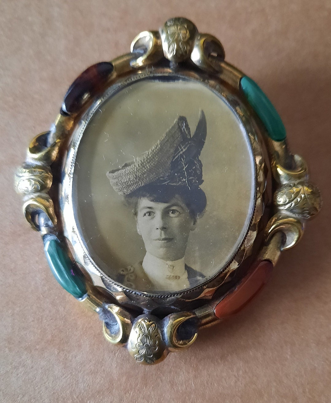 Victorian Pinchbeck Gold Locket Brooch: Swivel Photo Pendant, Gift ...