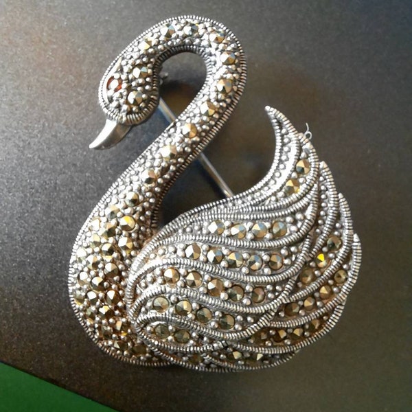 Swan Marcasite Pin - Etsy