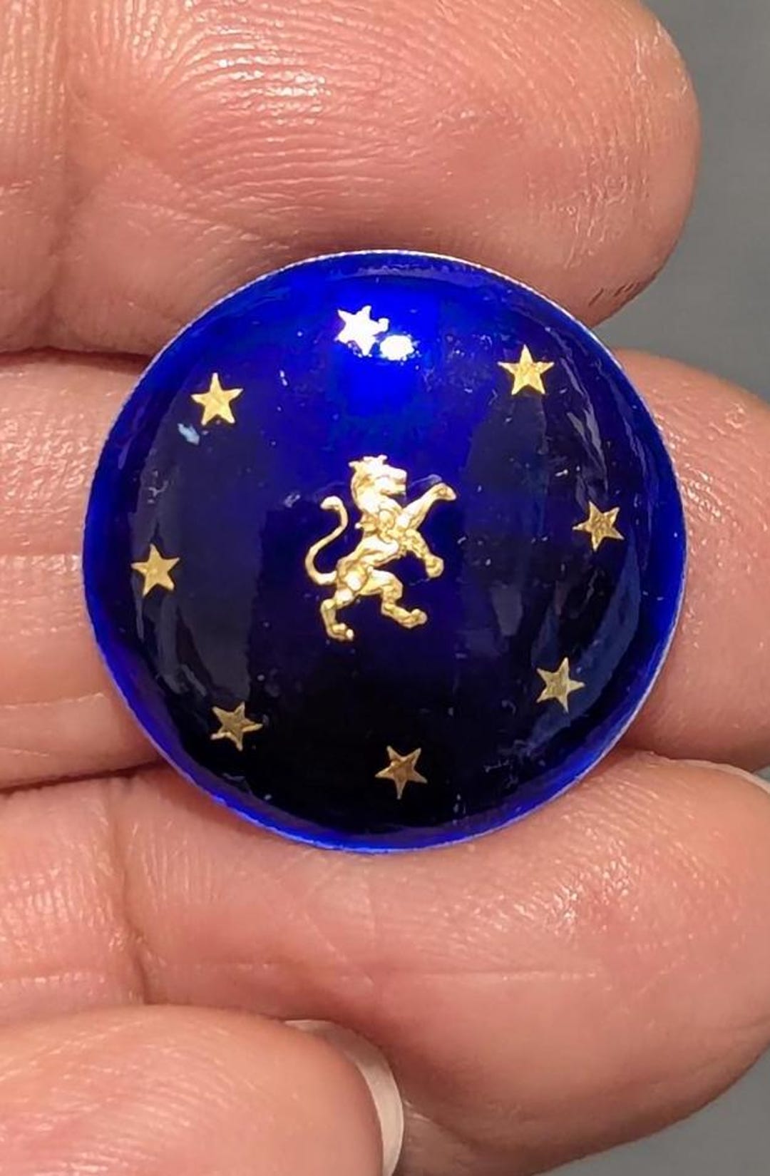 Button French Limoges Lion Symbol in Gold Foil Over Blue Enamel. 2cm ...