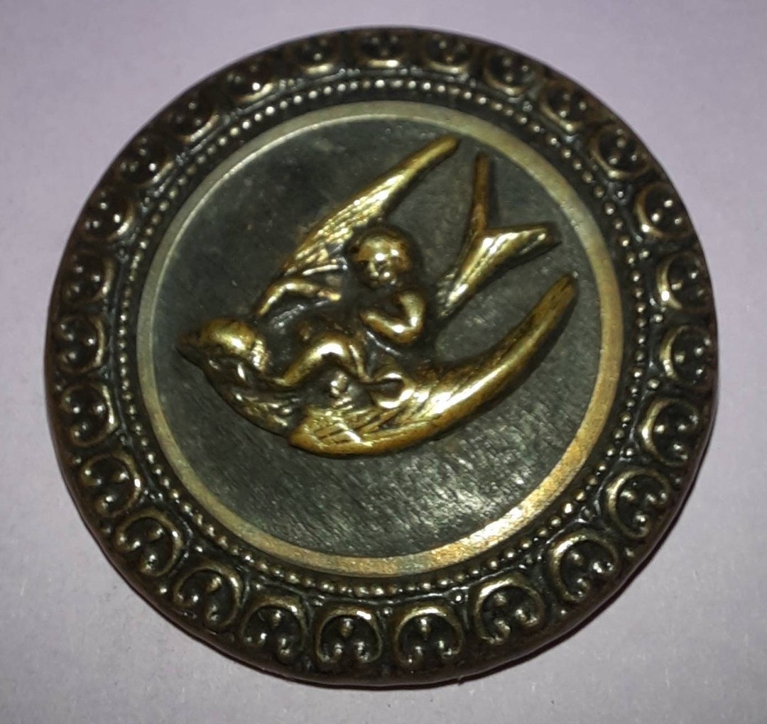 Button Putto Flying on a Bird/swallow Antique Picture. 38mm - Etsy