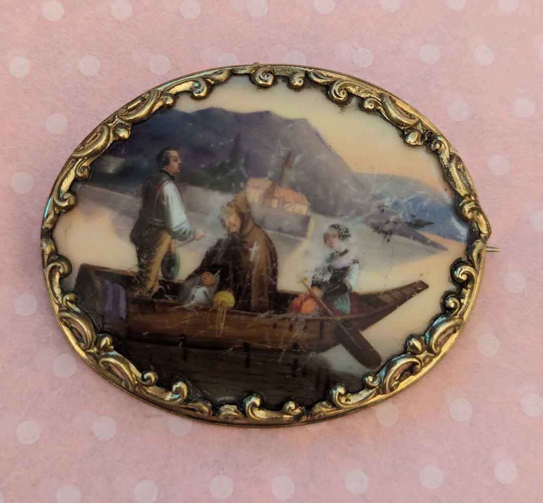 Large Handpainted Artist Picture Brooch/pendant in Pinchbeck Gold for ...
