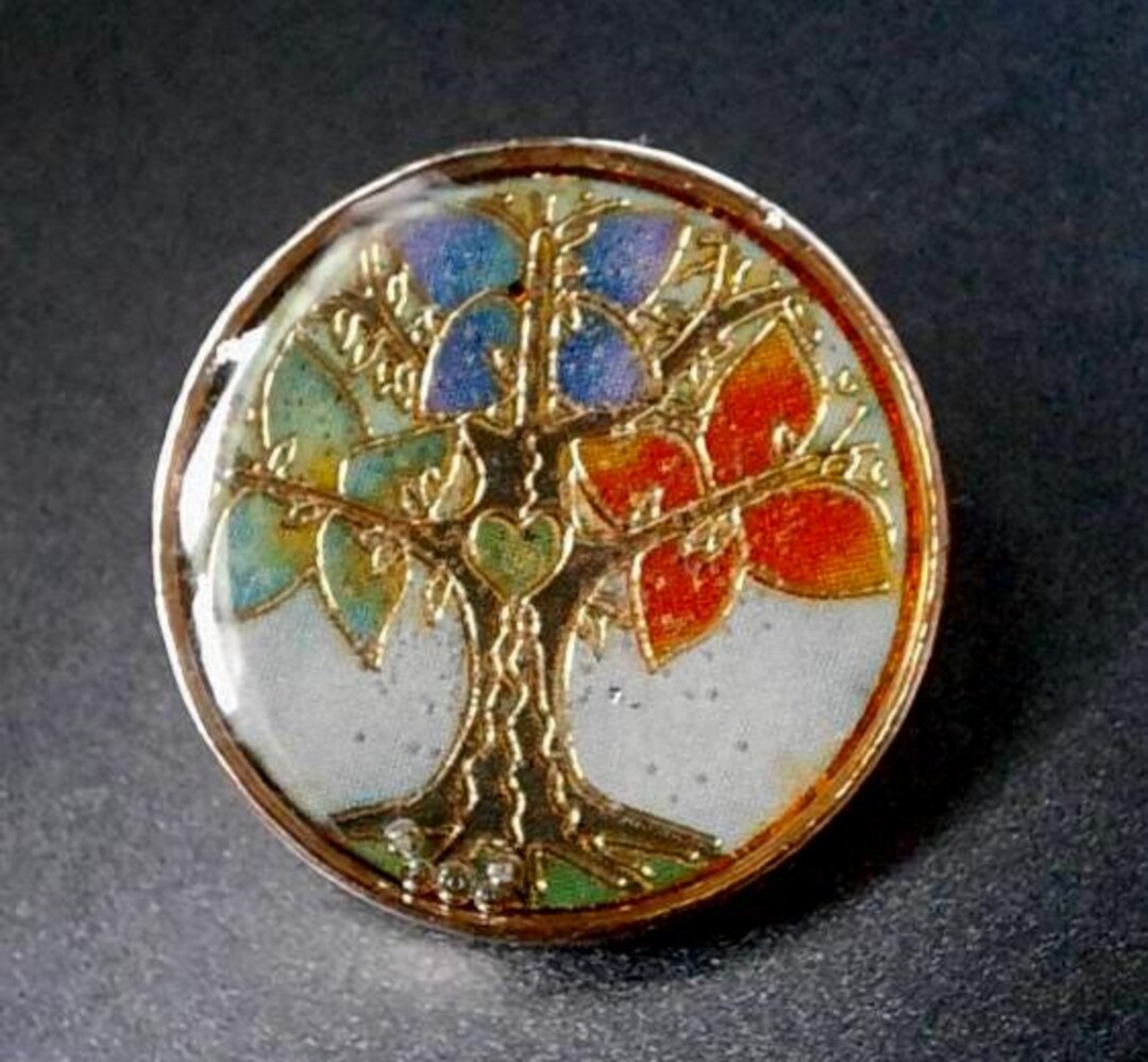 5 Buttons Tree of Life/enamel Brass Under Glass. 1.7cm Diameter. - Etsy
