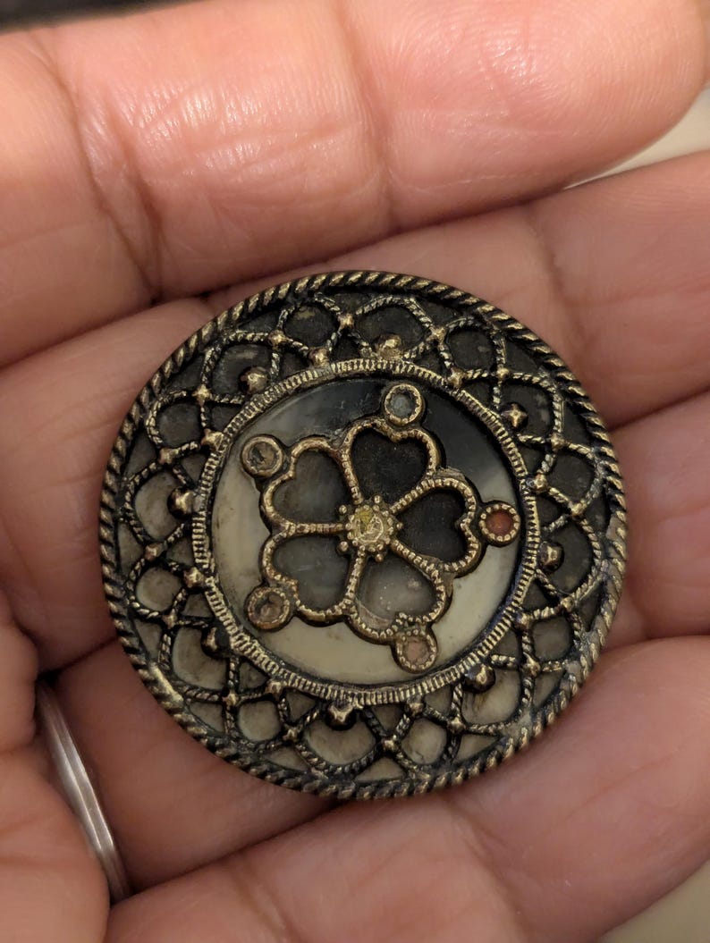 Button Antique Victorian Large Button Colorful Metal and Filigree ...