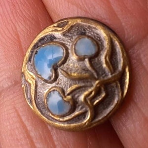 Button Art Nouveau Blue Enameled Botanical Heart Lily. Small 1.4cm ...