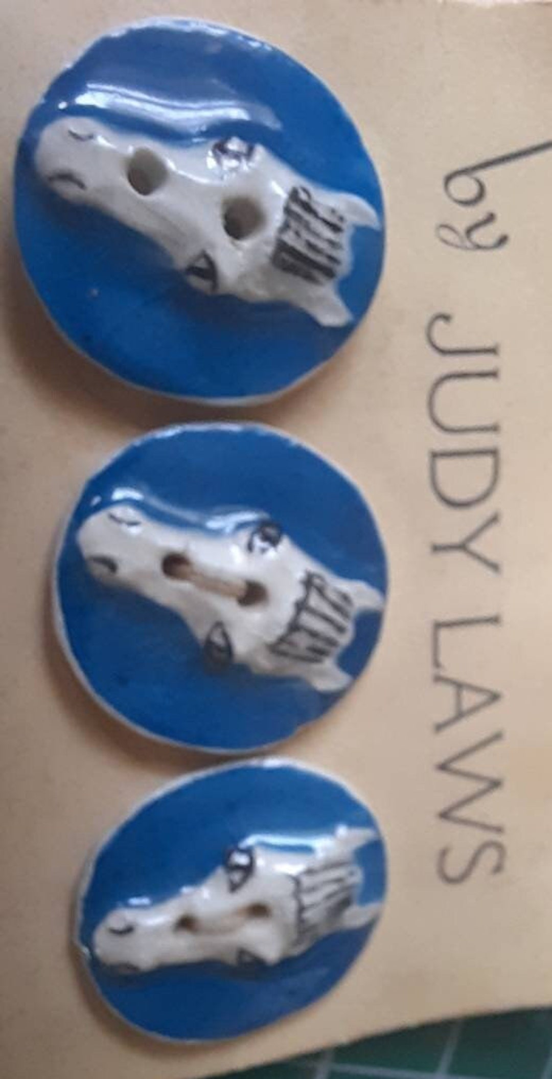 3 Buttons Ceramic Horse Head in Blue and White by Judy Laws . 1.8cm - Etsy