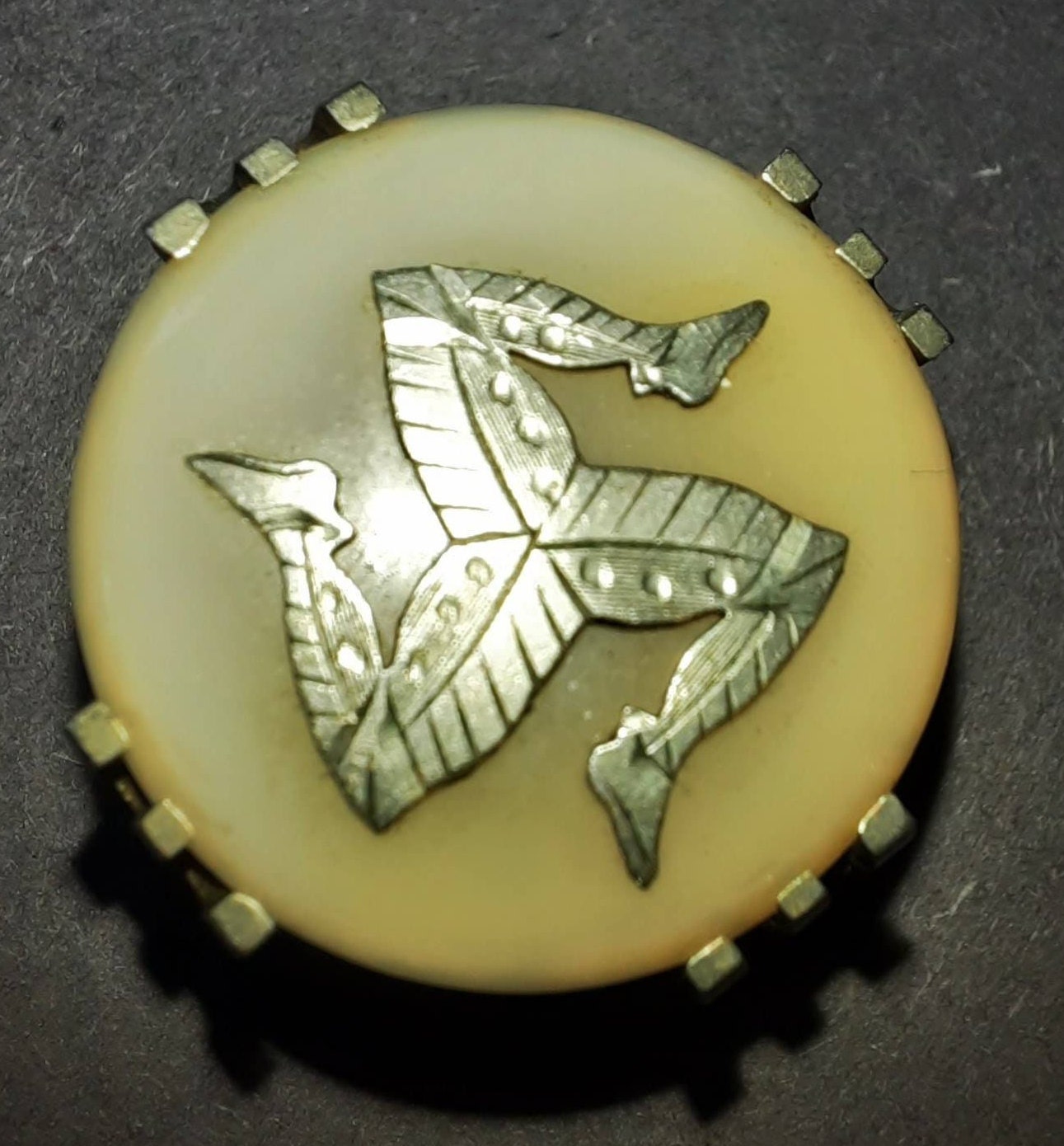 1.9cm diameter. Antique isle of man button in silver and white stone ...