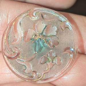 1800s Button Stunning Art Nouveau Poppy on Lacy Glass, Iridescent. 1 ...