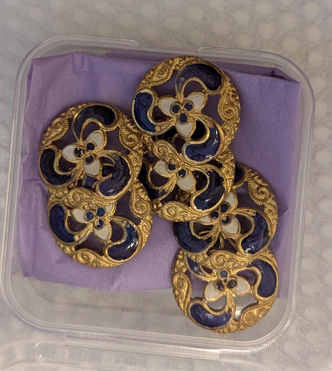Antique Buttons X Set of 6 in French Enamels in Blue/lilac Colours. 2 ...