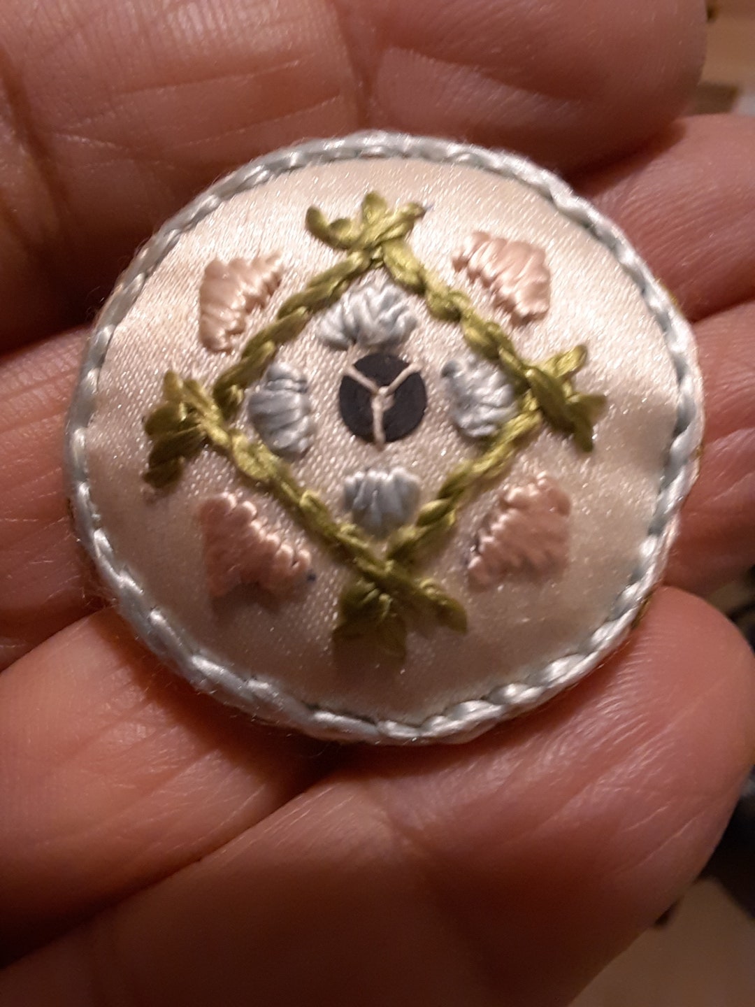 Button Embroidered Fabric Dorset Singleton Type. Large 2.8cm Diameter ...