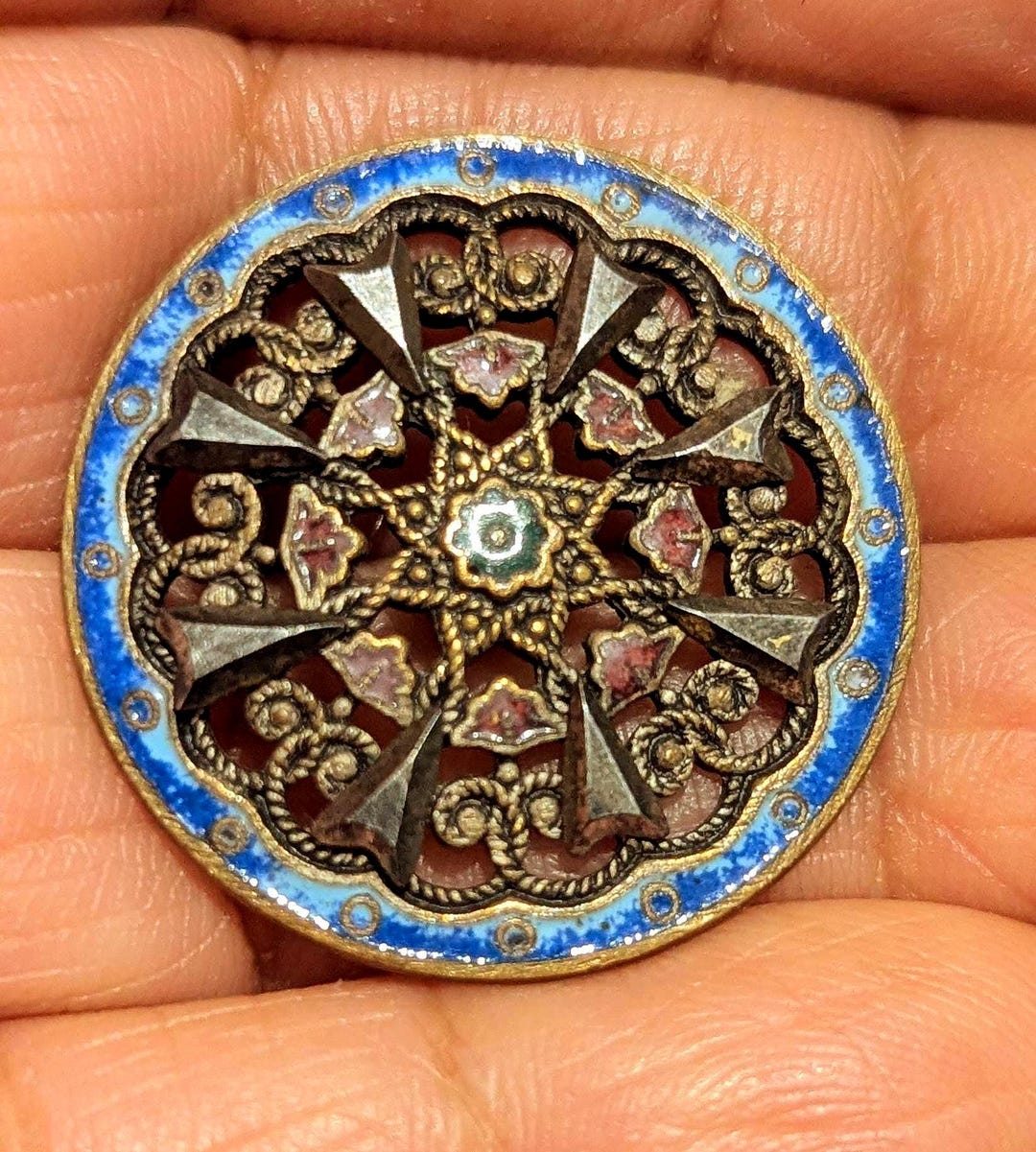Antique Enamels Cut Steels and Fine Openwork Button. 1 Inch Diameter ...