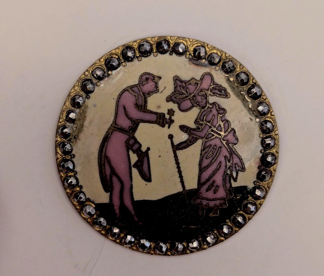 Large Enamel FOP Button Couple in Regency Costume. 3.8cm Diameter. - Etsy