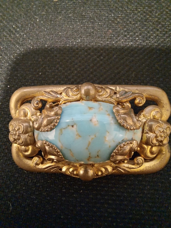1920s Neiger Brothers Brooch with Blue Cabochon stone… - Gem