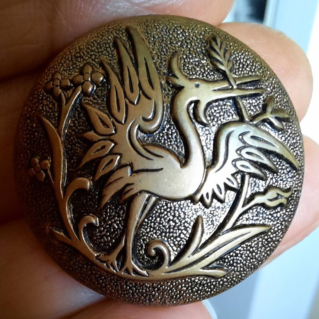 Button Crane/phoenix Bird Antique C1910. 3cm Diameter. - Etsy