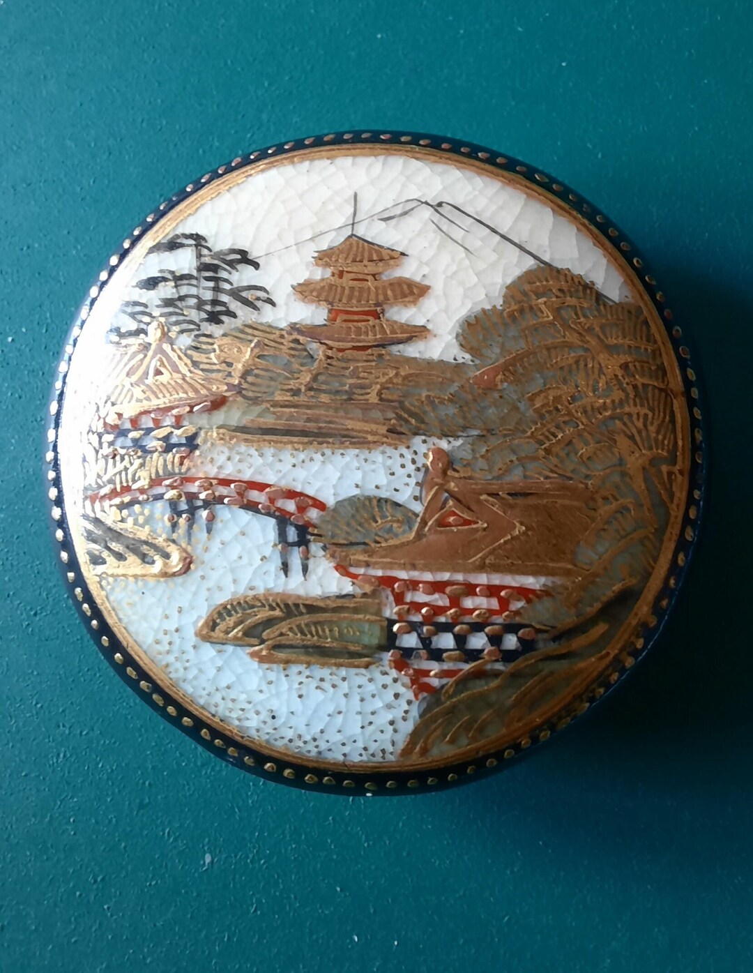 Button C1800s Japanese Satsuma Stunning Scene. Signed. Large 3cm ...