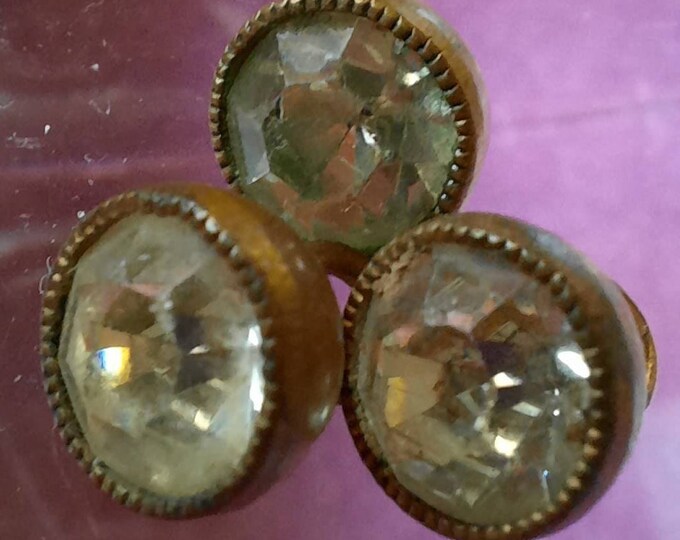 3 Buttons Beautiful Victorian Paste Crystal Set in Brass . Small 8mm ...