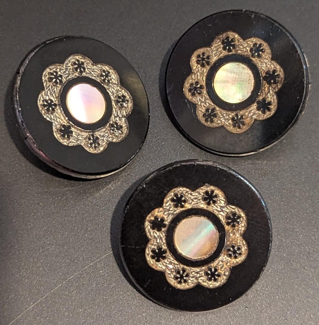 1800s Pearl and Etched Rare Black Glass Button . 1 Inch Diameter. - Etsy
