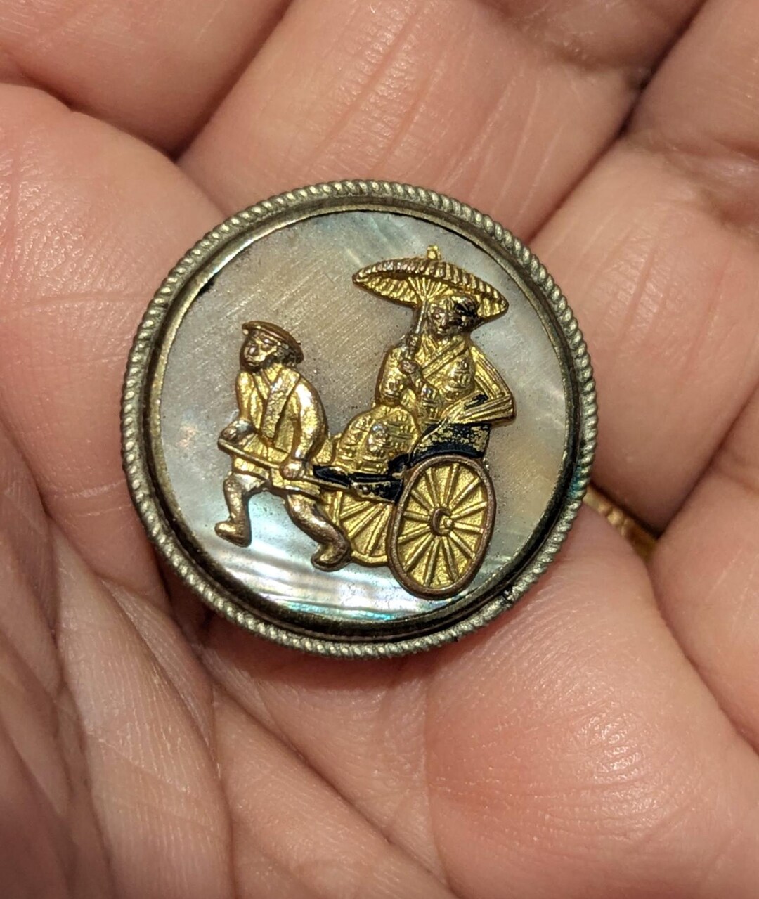 Button Chinese People Scene Geisha Travelling.2.3cm Diameter. - Etsy