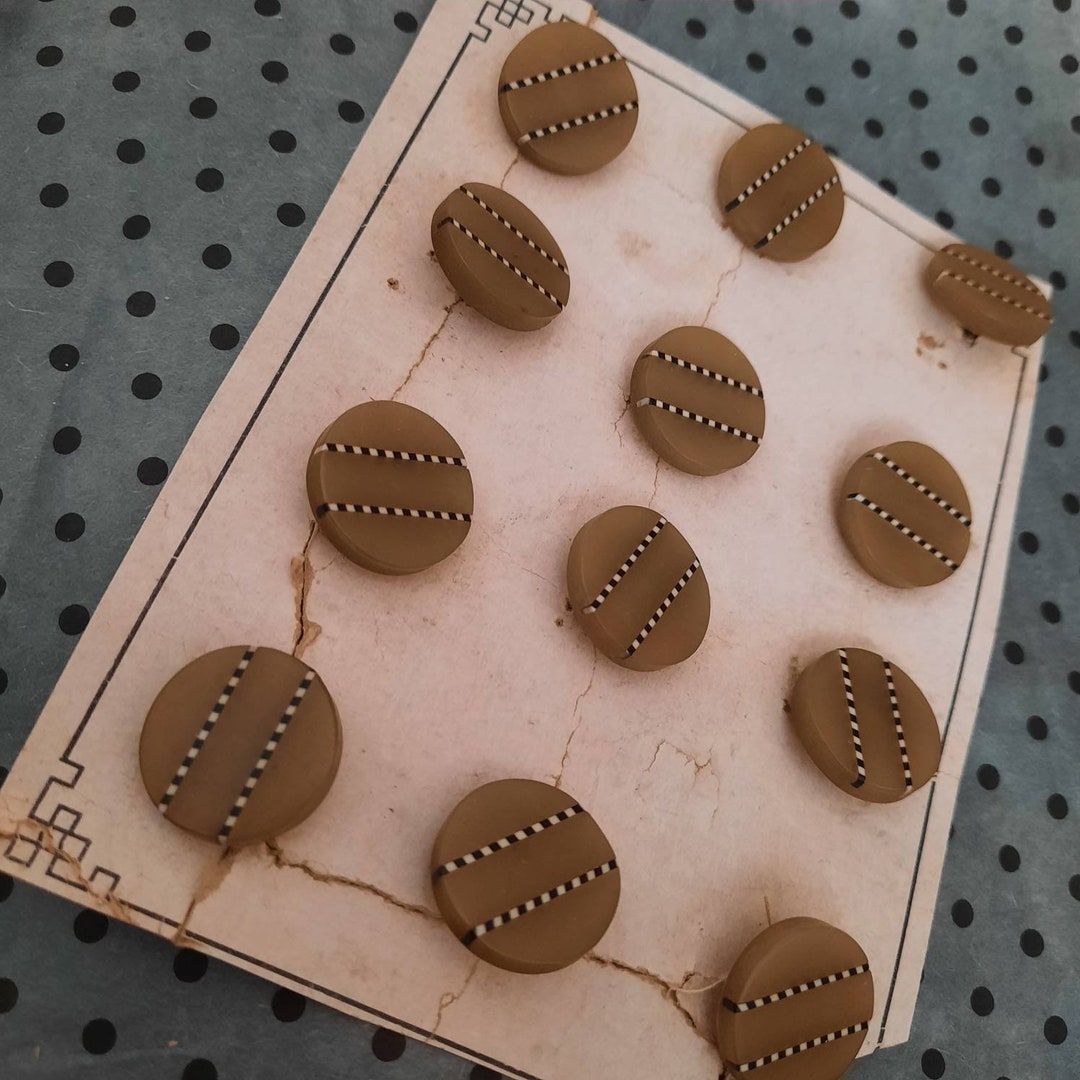 Art Deco Buttons X 12 C1920s Olive Green and Black and White Stripe ...