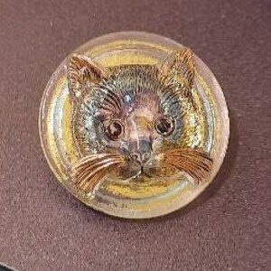 1 Button of Cat Torquoise Gold and Clear Irridescent Glass . 25mm ...