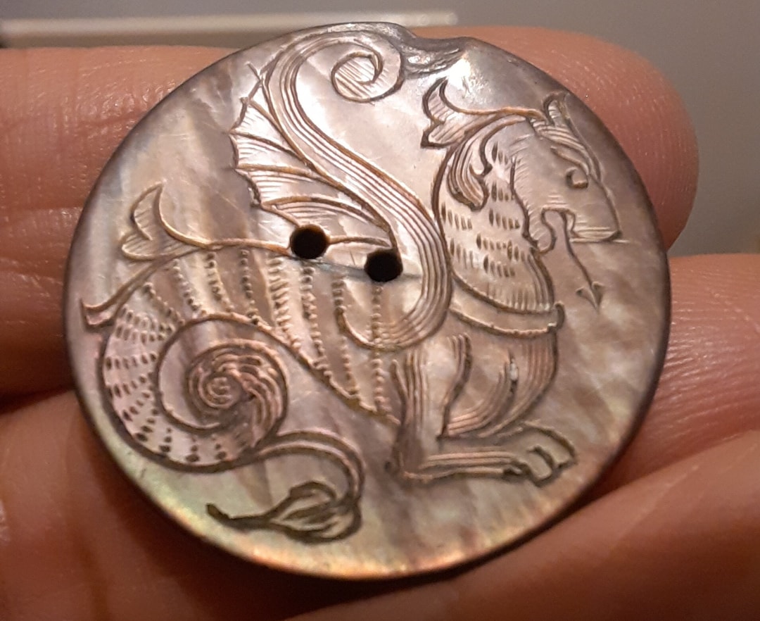 Antique Dragon Button in Carved Mother of Pearl. 2.7cm Diameter. - Etsy UK