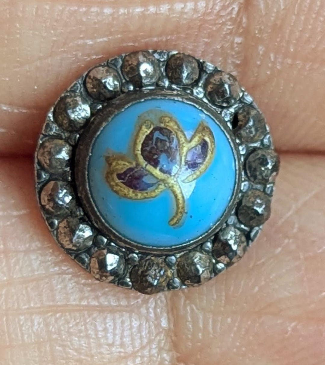 Georgian Button, Hand-painted, Cut Steel Border. 1.2cm Diameter. - Etsy