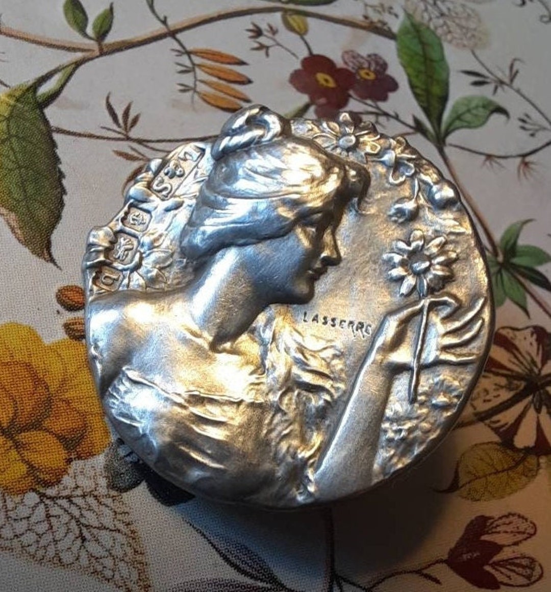 Button Stunning Lasserre Silver Art Nouveau Woman Holding - Etsy
