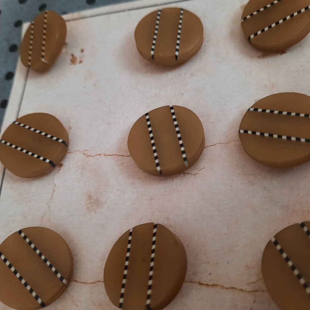 Art Deco Buttons X 12 C1920s Olive Green and Black and White Stripe ...