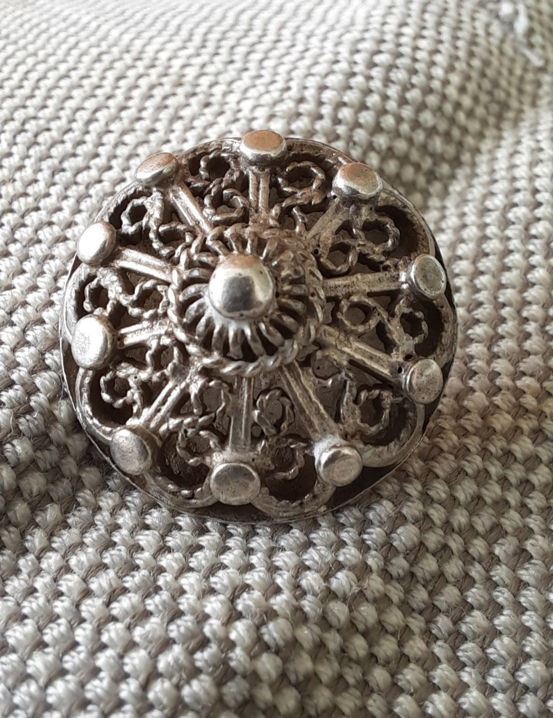 Dutch Button Stunning in Antique Silver Filigree, Half Dome. 1.6cm ...
