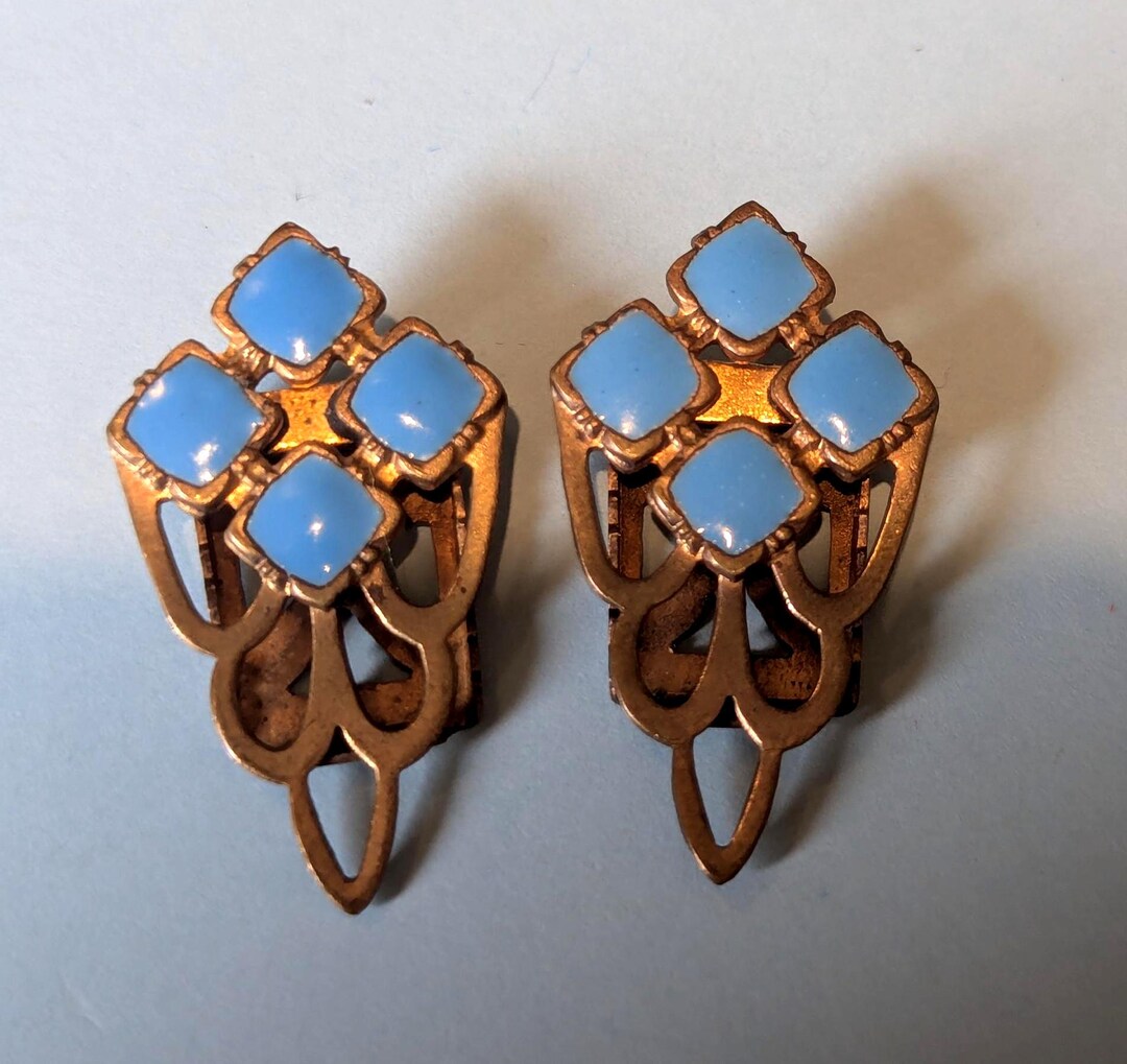 Antique Art Deco Dress Clips X 2 in Blue Enamel. 3.5cm by 2cm. - Etsy