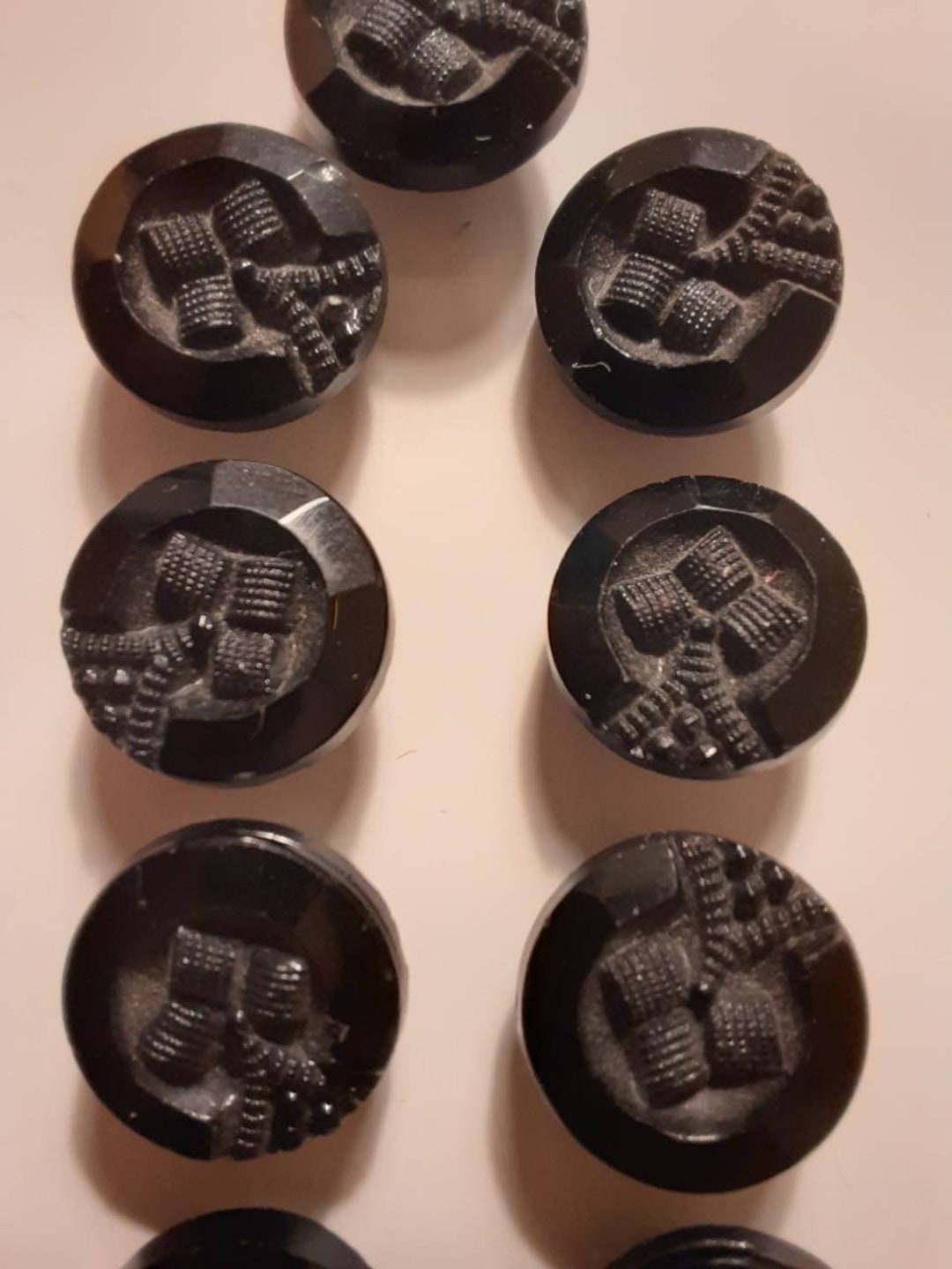 Buttons 9 Jet Glass Small Costume Buttons With Tree Design. 1cm ...