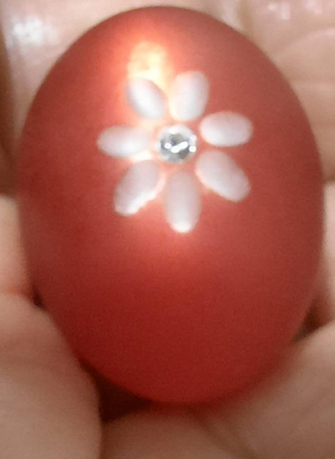 Beautiful Collectible Button Red Egg Shaped With White Flower and Clear ...