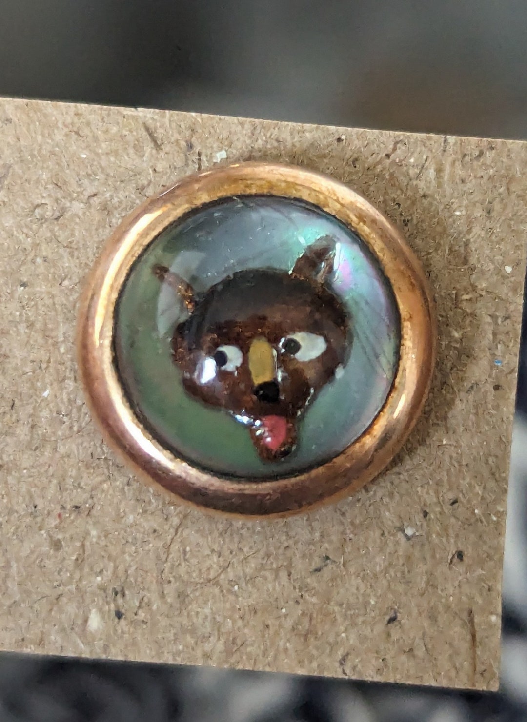 Button Rare Essex Crystal High Domed Intaglio Fox in Colour and Mother ...