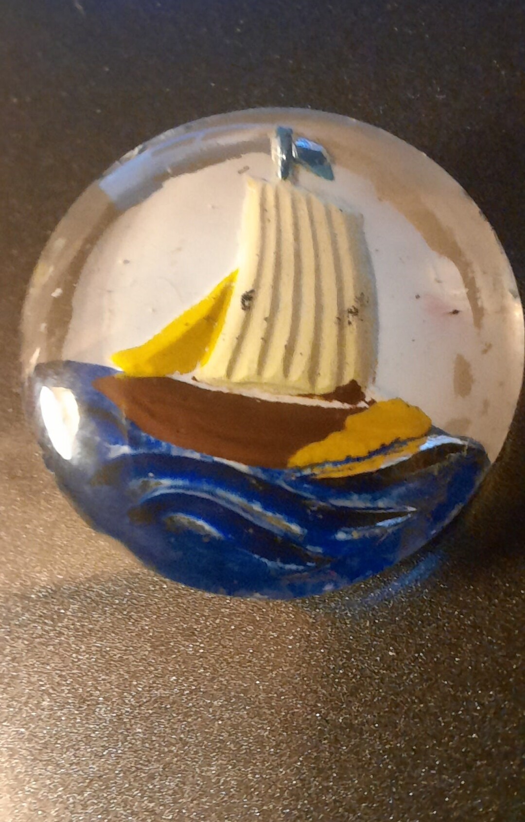 Picture Button in Painted Paperweight Type. Sailboat on Sea. Large 2cm ...