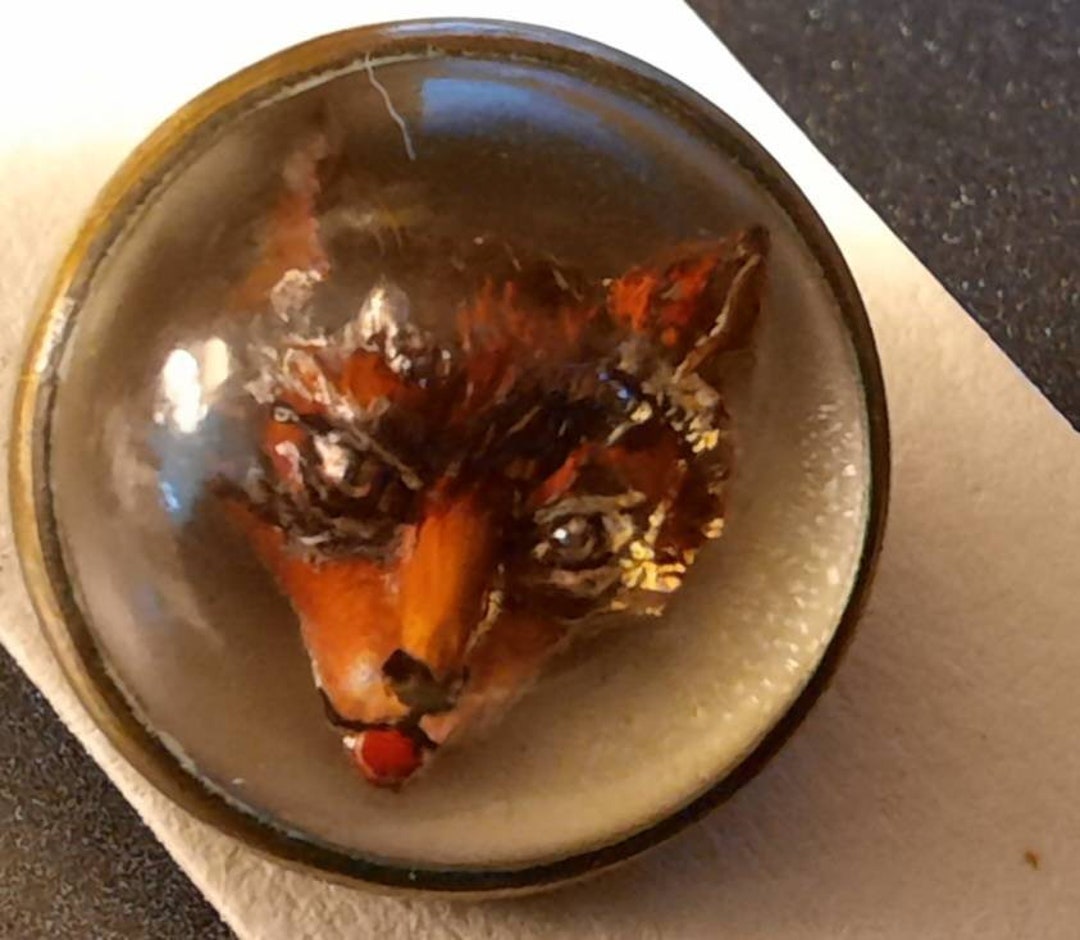 Button Rare Essex Crystal Intaglio Fox in Colour. Small 1.2cm - Etsy