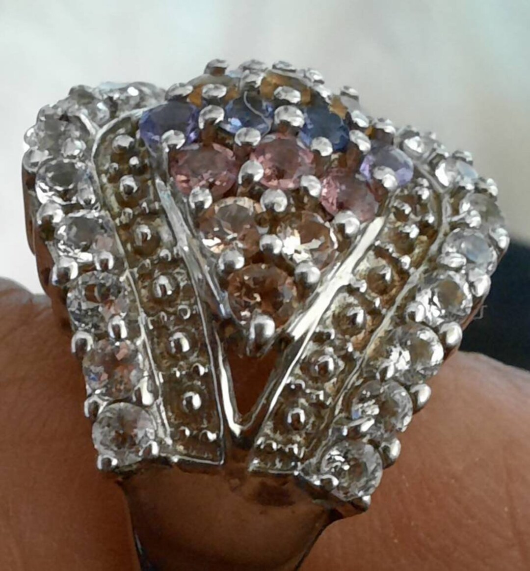 1 Stunning Solid Silver Multi/gemstone Ring. Size P. - Etsy